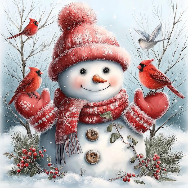 Cardinal Snowman Winter Jpgs, Scrapbooking and Junk Journaling (digital ...