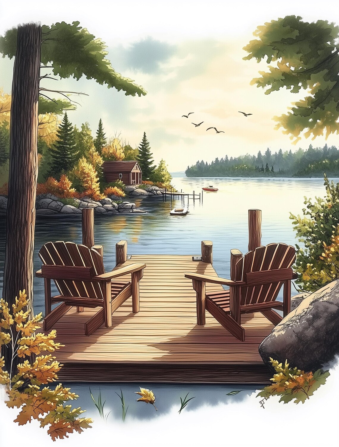 Lake Scene Paper Pack, Dock Chairs 8.5x11 (JPG) - Etsy