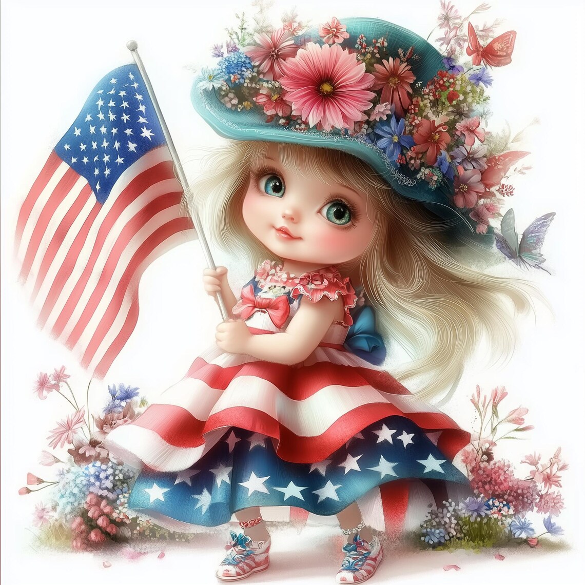 Patriotic Girl JPG, 4th of July Clip Art, Scrapbooking (digital ...