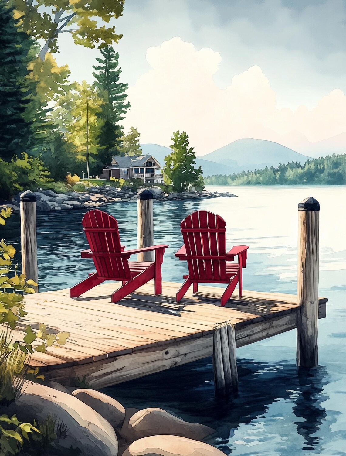 Lake Scene Paper Pack, Dock Chairs 8.5x11 (JPG) - Etsy