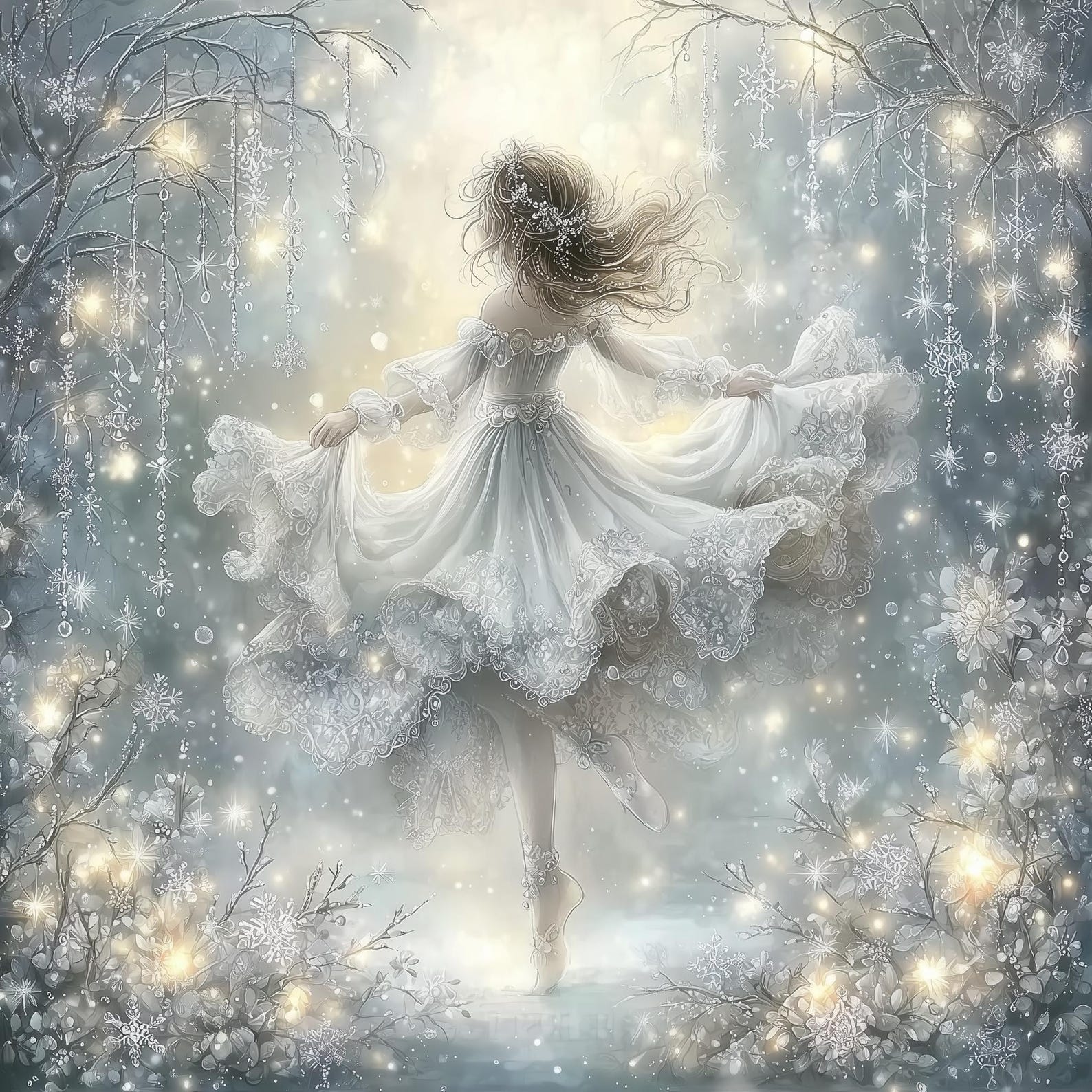 Watercolor Snow Winter Fairy Clipart, Whimsical Fantasy Art (digital ...