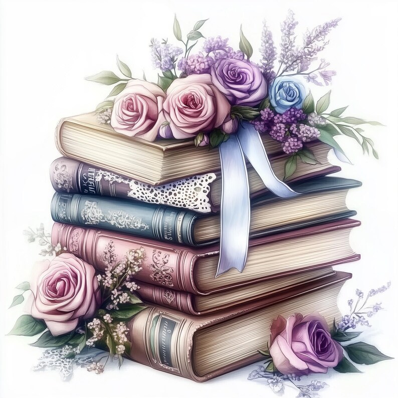 BOOK Lilac Purple Stack Vintage Jpg, Book Stack, Book Lover Clip Art ...