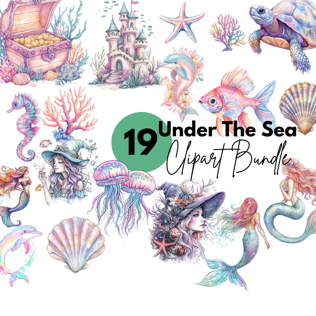 19 Ocean Sea Mermaid Animals Underwater Clipart Bundle - Etsy
