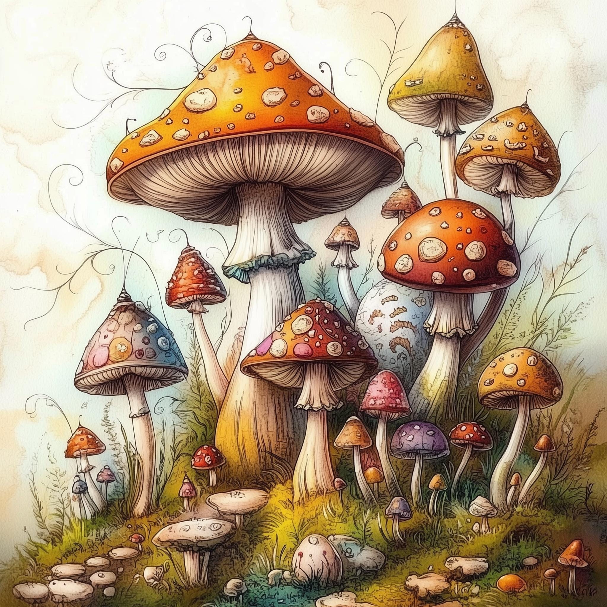 Whimsical Mushroom Forest Clip Art, Watercolor Jpgs (digital Download ...