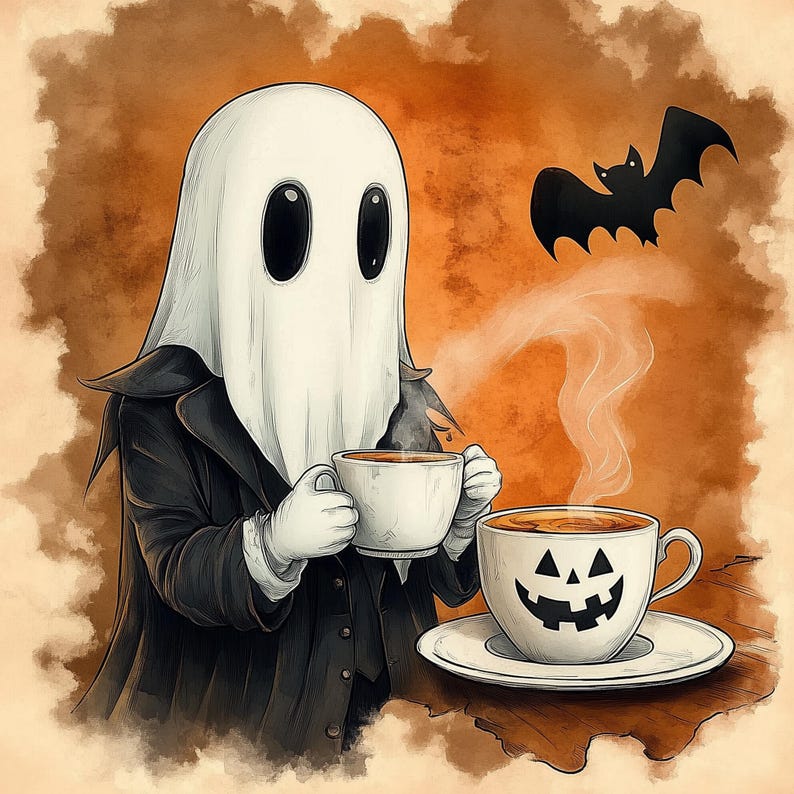 Halloween Ghost Drinking Coffee Jpgs, Spooky Scrapbooking (digital ...