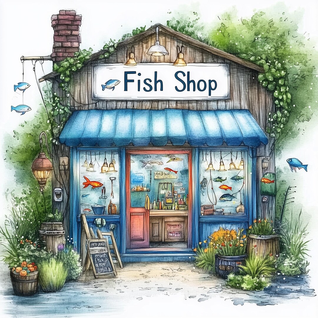 Fish Shop High Resolution Jpgs for Junk Journaling, Scrapbooking, Card ...