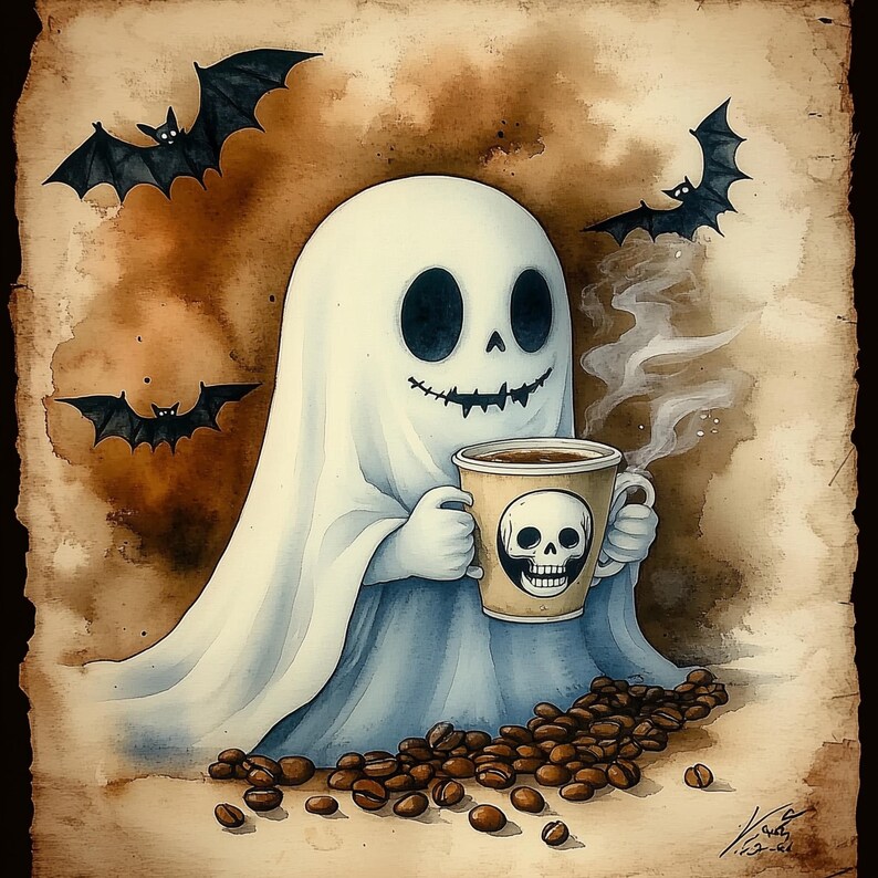Halloween Ghost Drinking Coffee Jpgs, Spooky Scrapbooking (digital ...