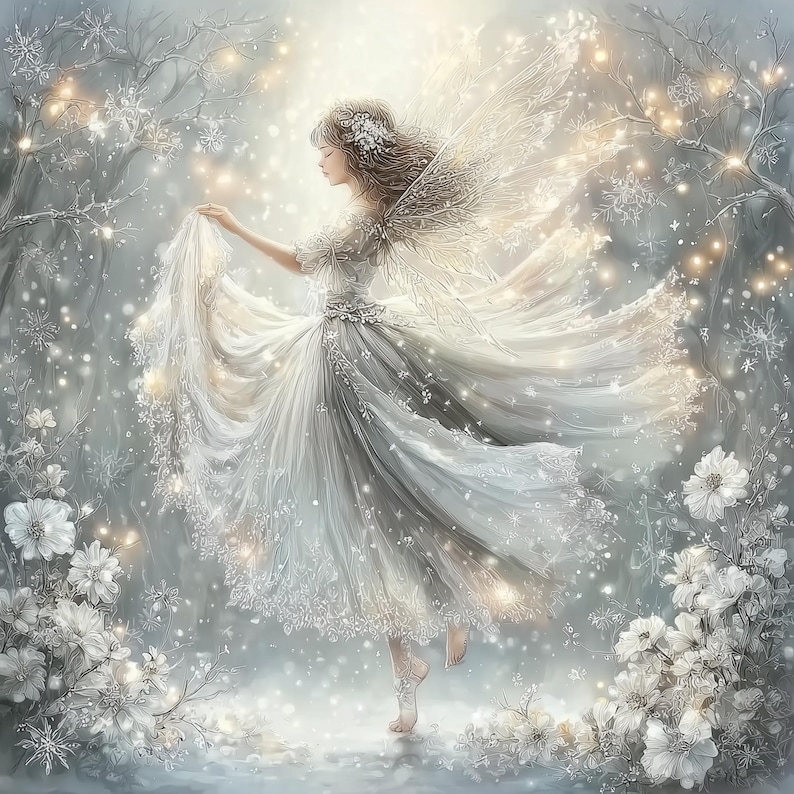 Watercolor Snow Winter Fairy Clipart, Whimsical Fantasy Art (digital ...