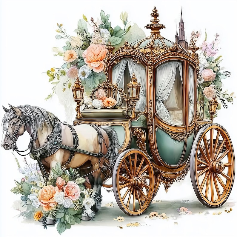Baroque Princess Carriage Watercolor Clipart, Junk Journaling (digital ...