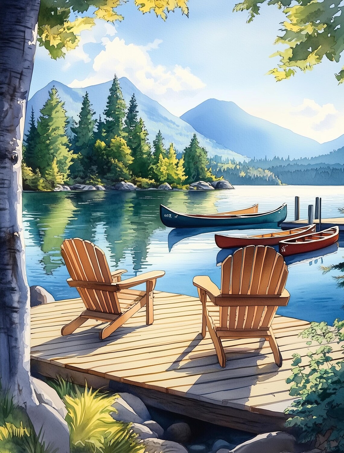 Lake Scene Paper Pack, Dock Chairs 8.5x11 (JPG) - Etsy