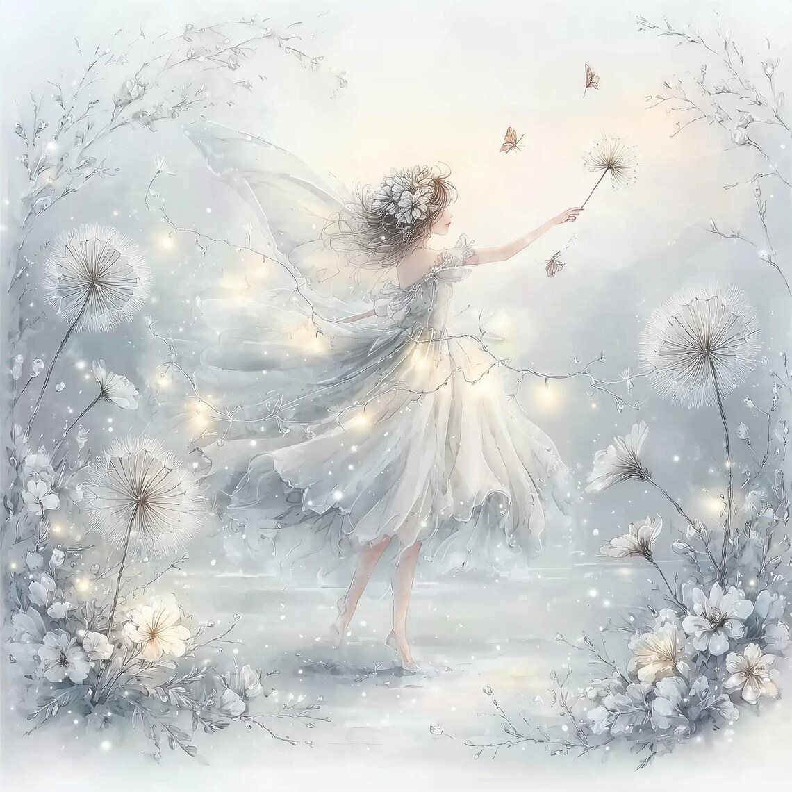 Watercolor Snow Winter Fairy Clipart, Whimsical Fantasy Art (digital ...