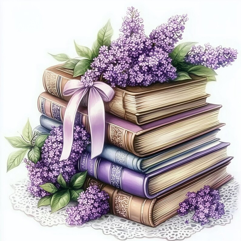 BOOK Lilac Purple Stack Vintage Jpg, Book Stack, Book Lover Clip Art ...
