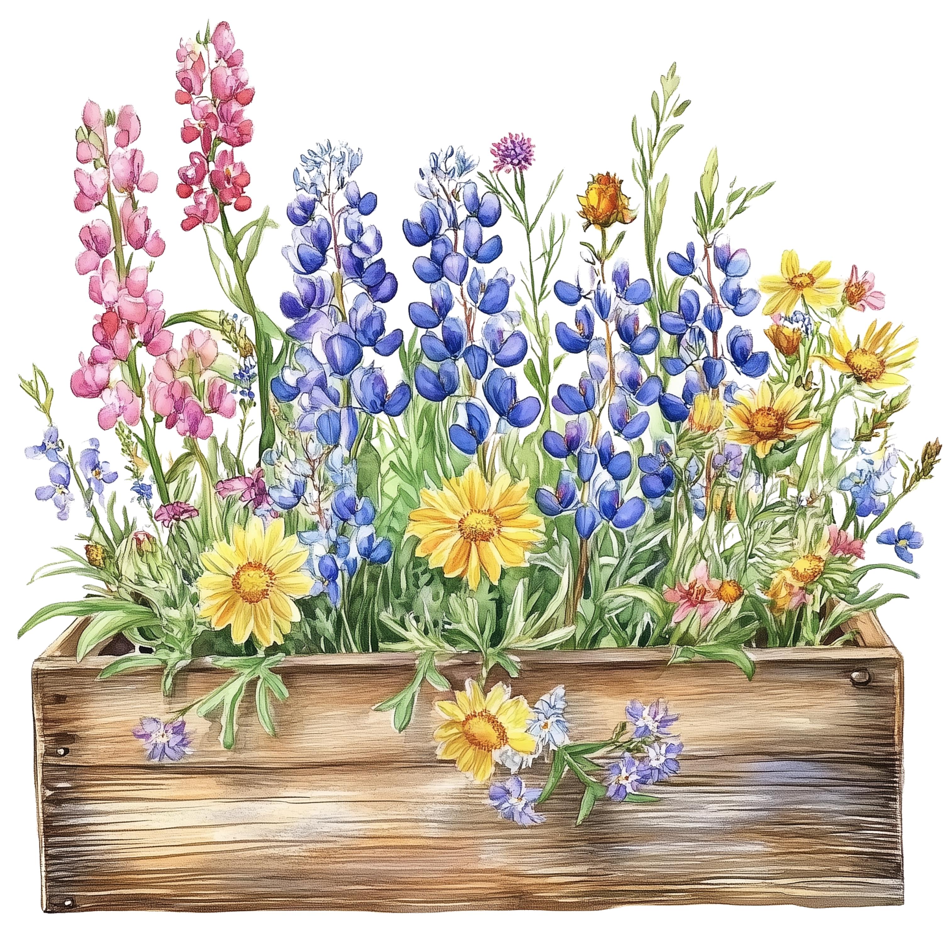 5 Wildflower Wooden Box PNG Clipart Bundle Digital Download - Etsy