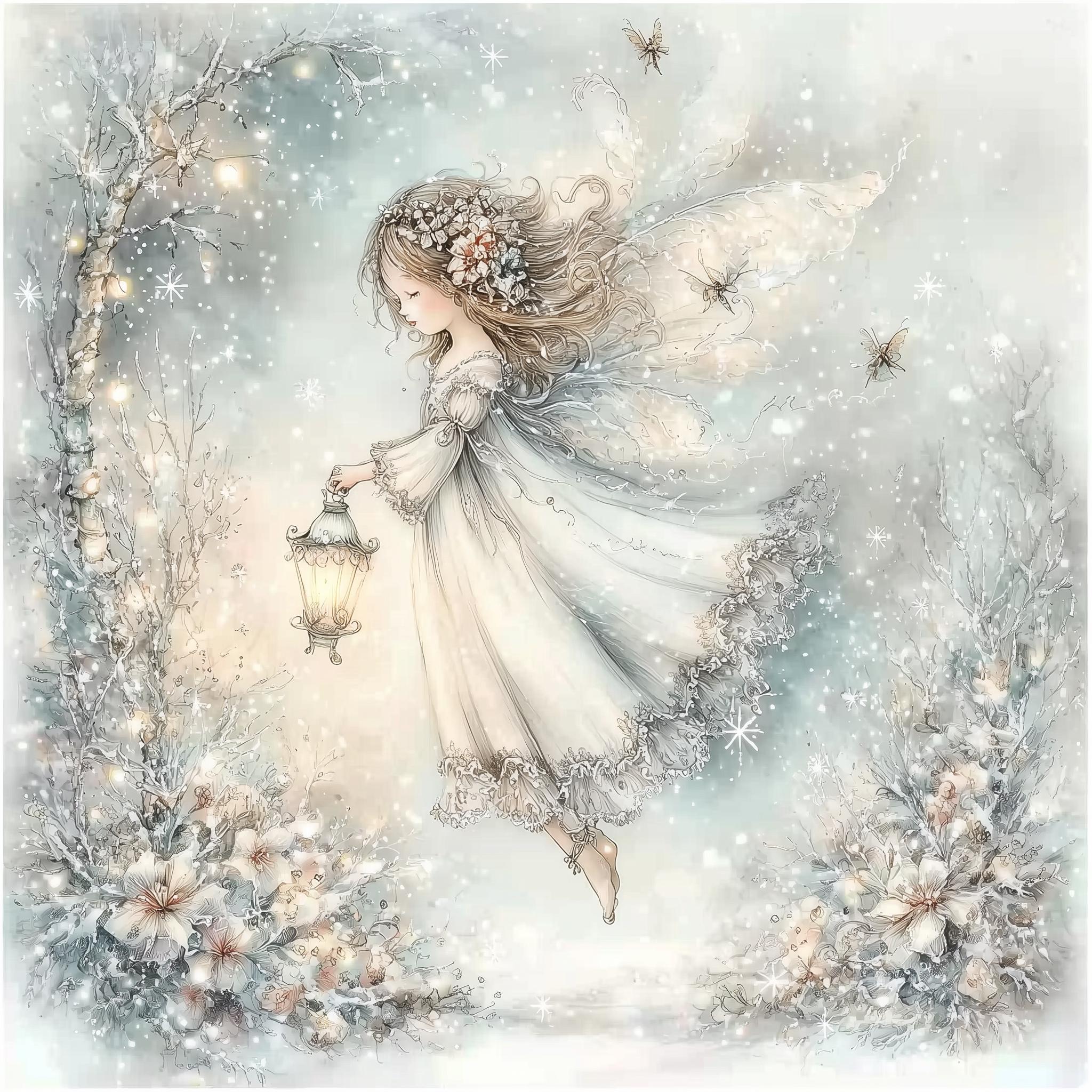 Watercolor Snow Winter Fairy Clipart, Whimsical Fantasy Art (digital ...