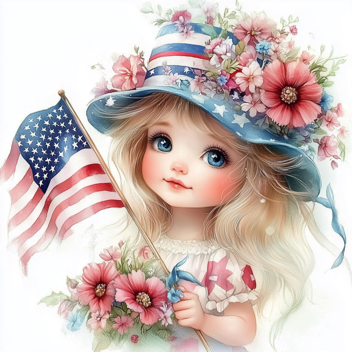 Patriotic Girl JPG, 4th of July Clip Art, Scrapbooking (digital ...