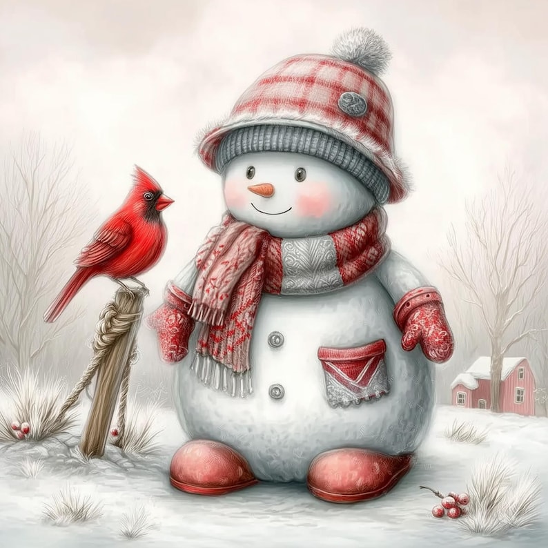 Cardinal Snowman Winter Jpgs, Scrapbooking and Junk Journaling (digital ...