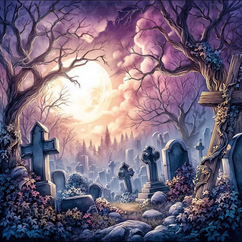 Gothic Cemetery Art, Halloween Scrapbook Paper (digital Download) - Etsy