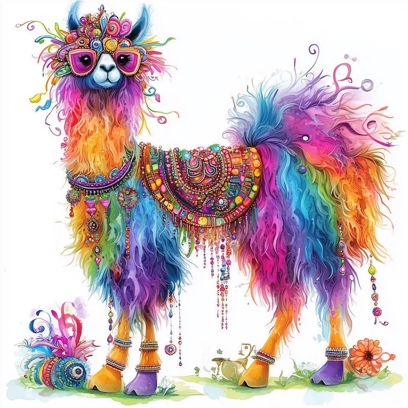 Colorful Llama Watercolor Clip Art, Junk Journaling (digital Download ...
