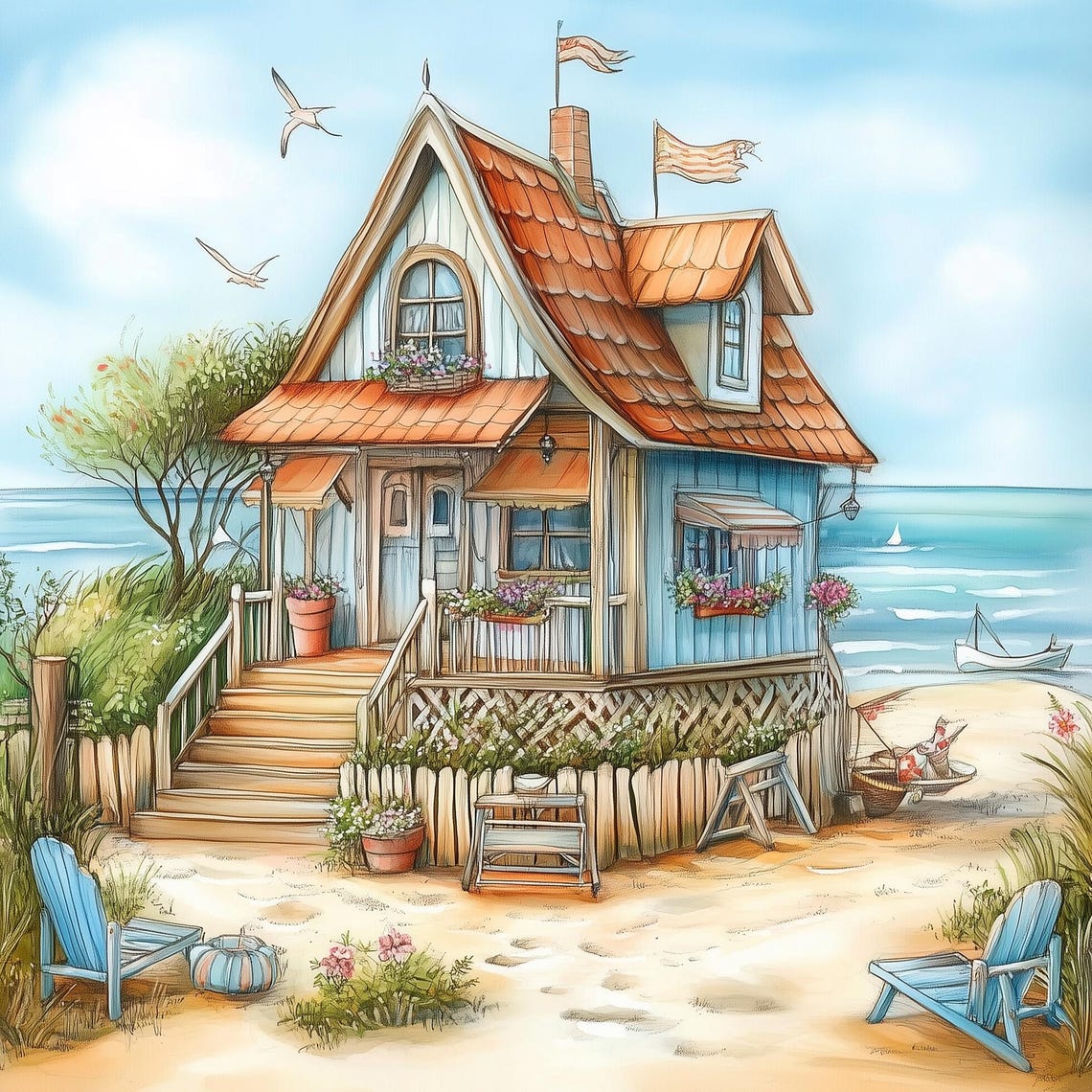 Beach Shack Jpgs, Nautical Scrapbooking, Card Making (digital Download ...