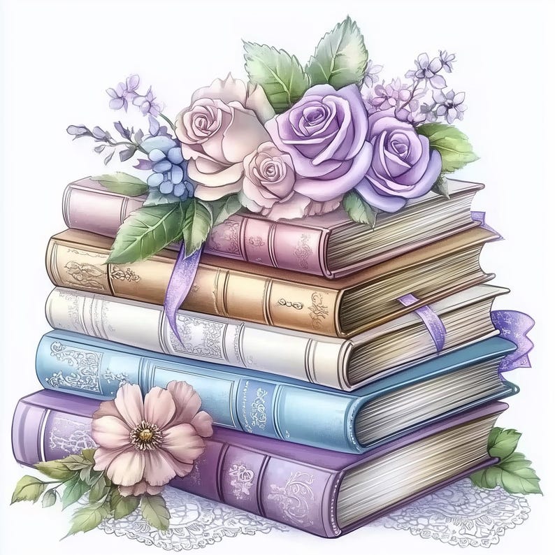 BOOK Lilac Purple Stack Vintage Jpg, Book Stack, Book Lover Clip Art ...