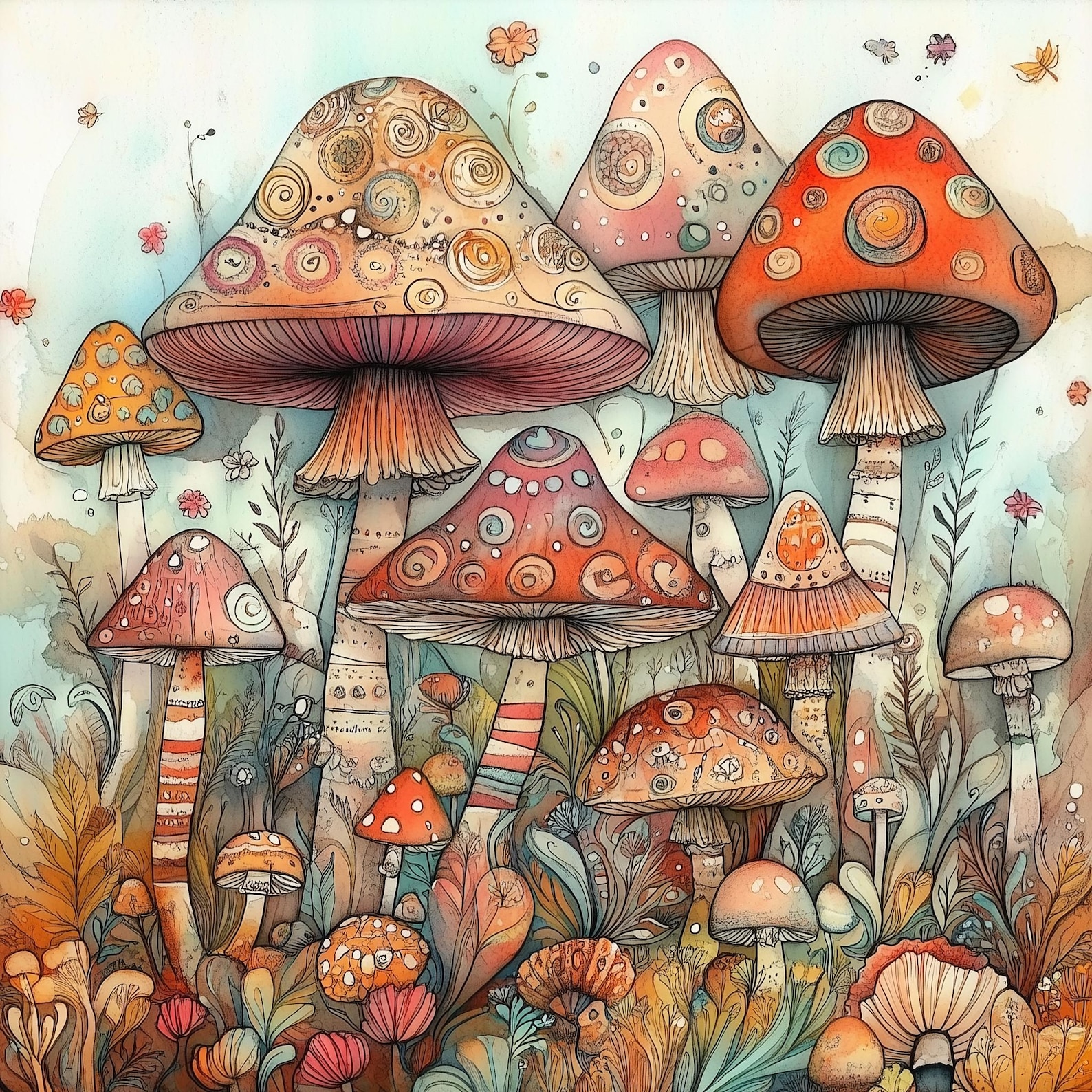 Whimsical Mushroom Forest Clip Art, Watercolor Jpgs (digital Download ...
