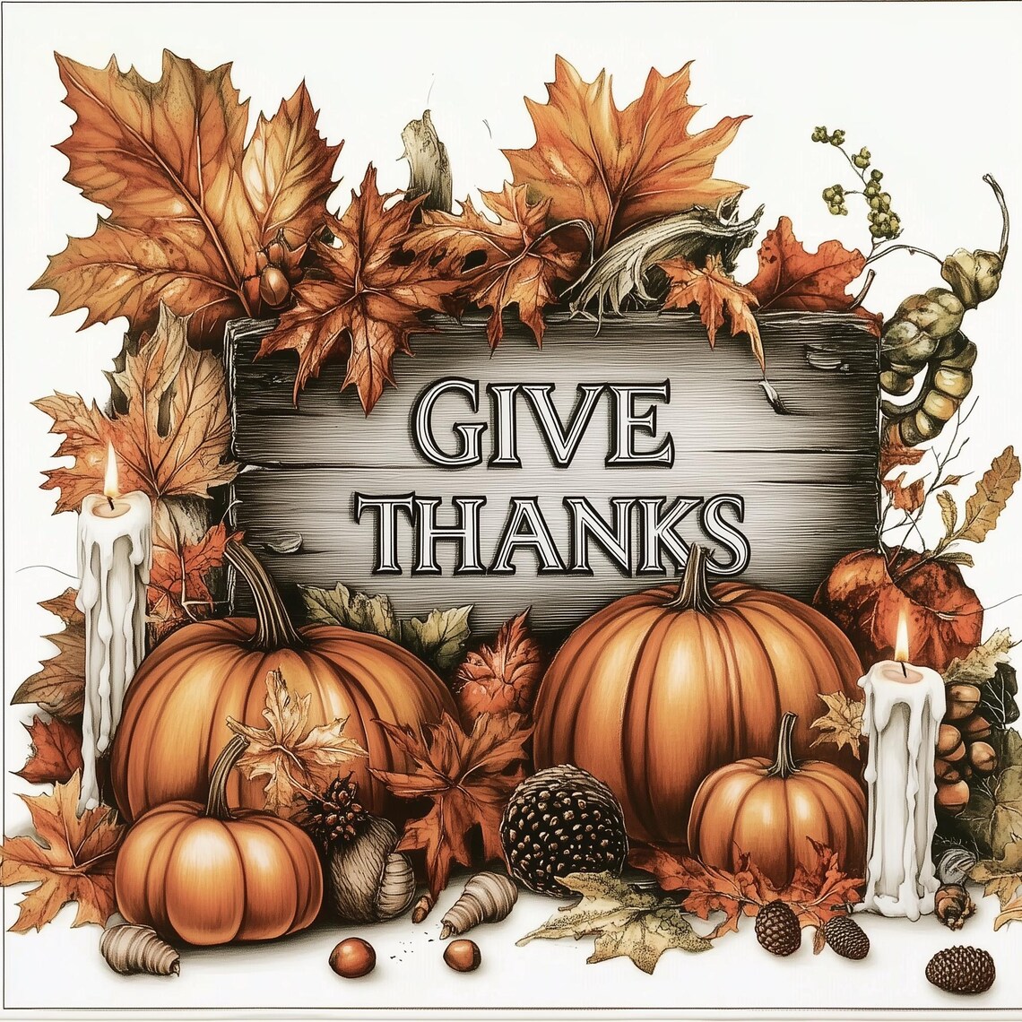 Give Thanks Fall Images, Thanksgiving Scrapbook Art (digital Download ...