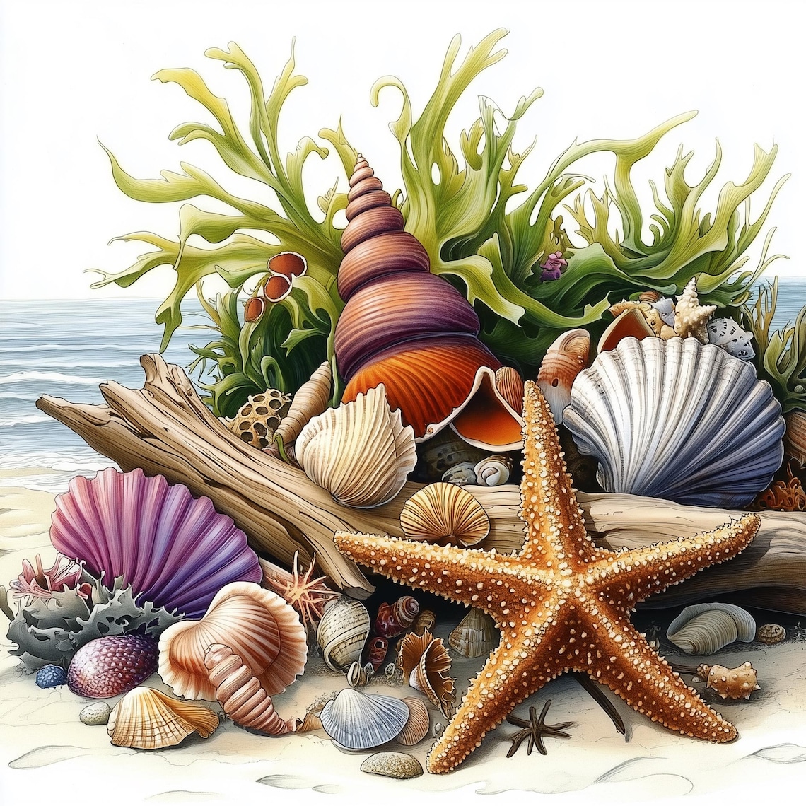 Seashell Starfish Images, Beach Digital Paper Pack (digital Download ...