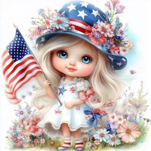 Patriotic Girl JPG, 4th of July Clip Art, Scrapbooking (digital ...
