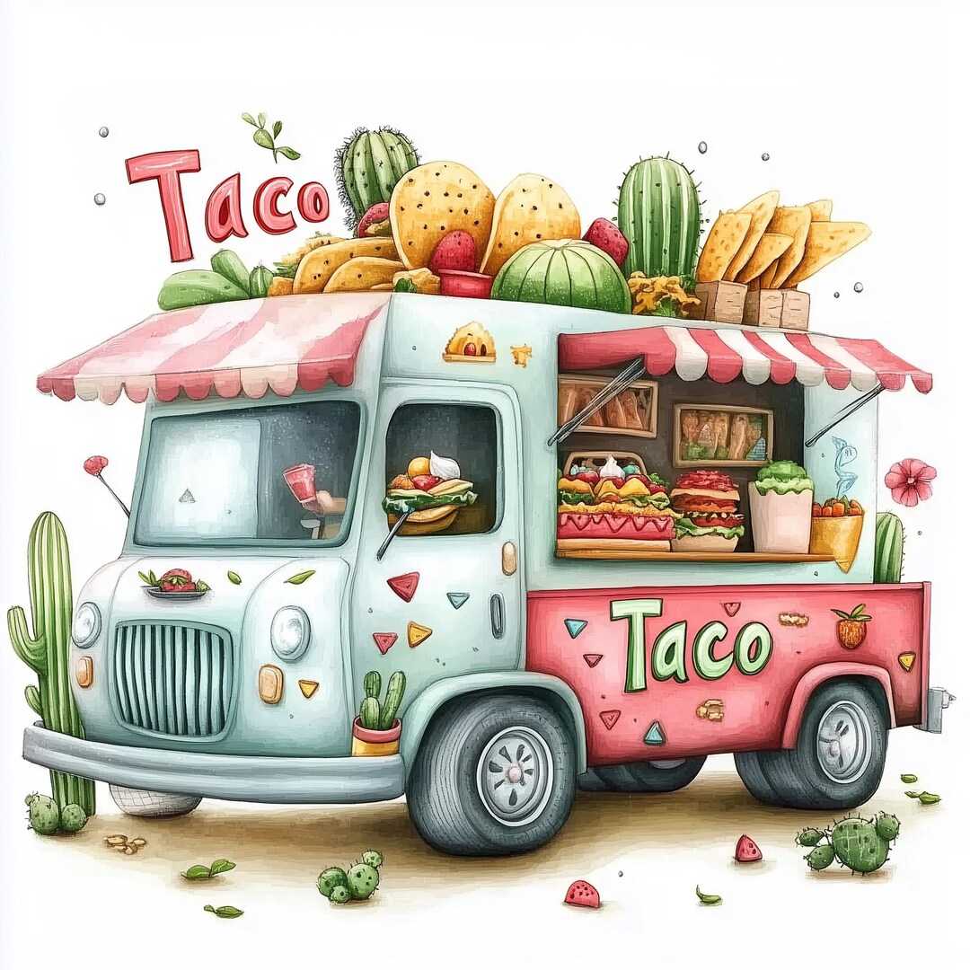 10 Taco Trucks High Resolution Jpgs for Junk Journaling, Scrapbooking ...