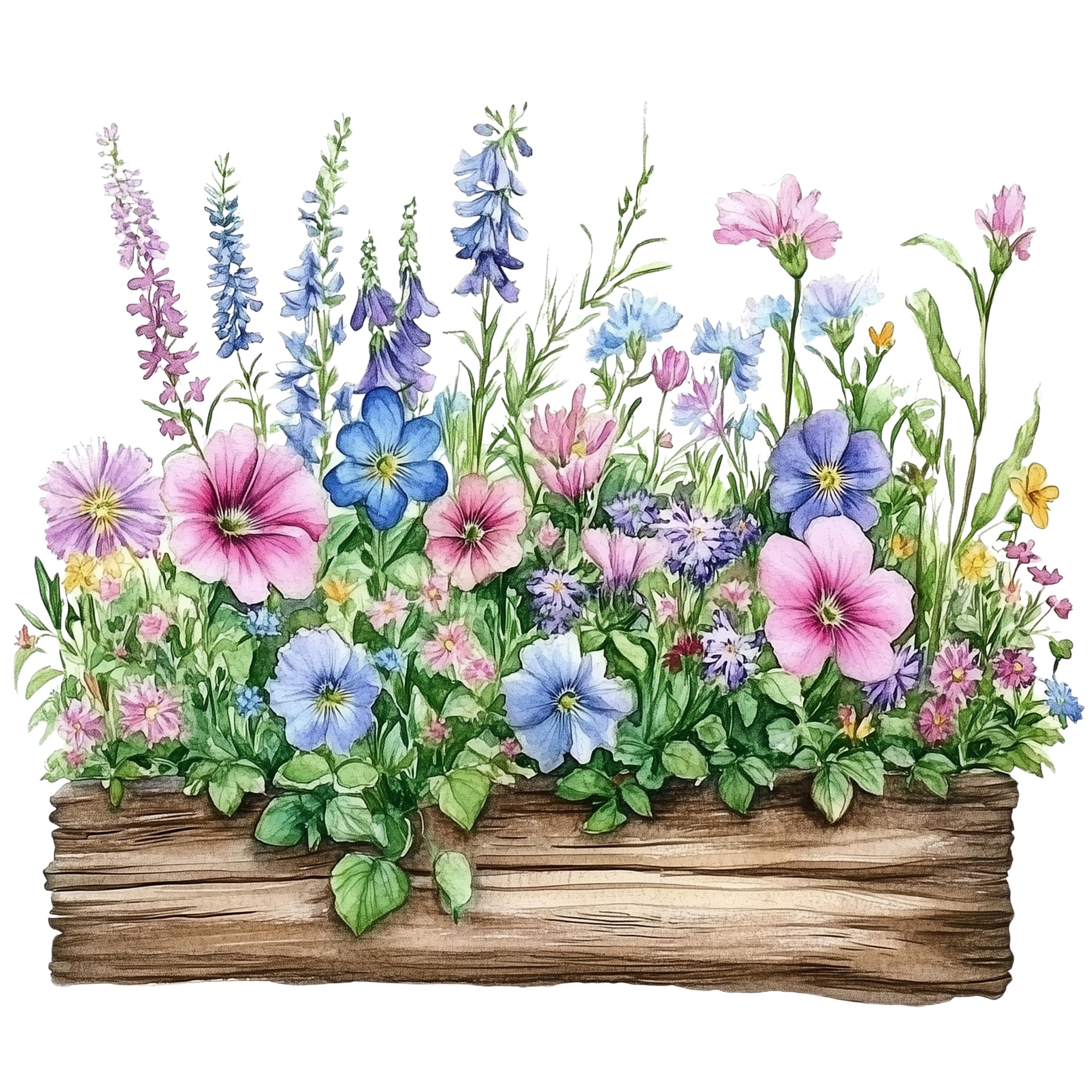 5 Wildflower Wooden Box PNG Clipart Bundle Digital Download - Etsy