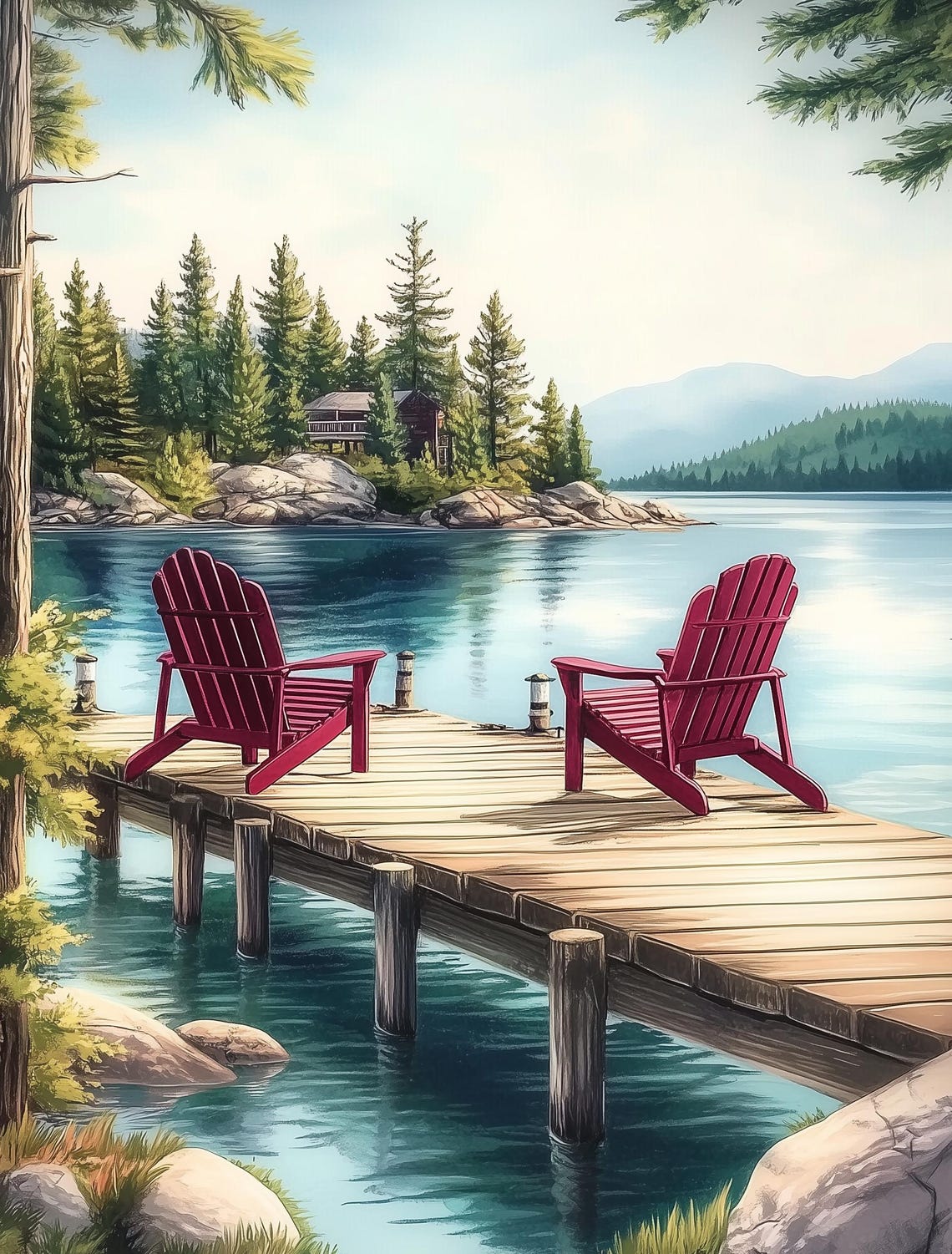 Lake Scene Paper Pack, Dock Chairs 8.5x11 (JPG) - Etsy