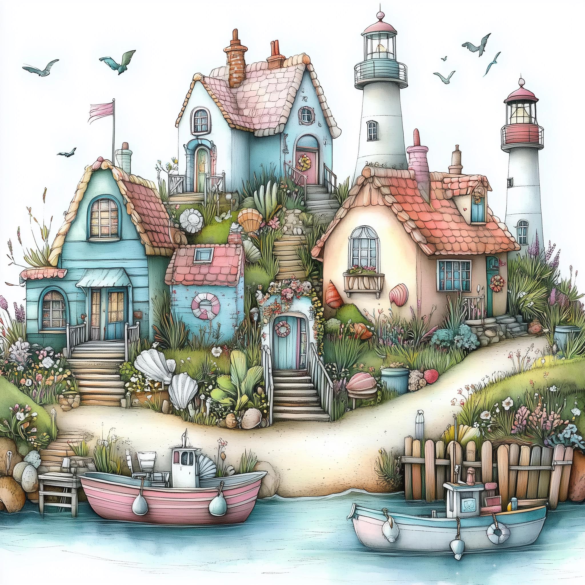 Beach Houses Cottages Watercolor High Resolution Jpgs for Junk ...