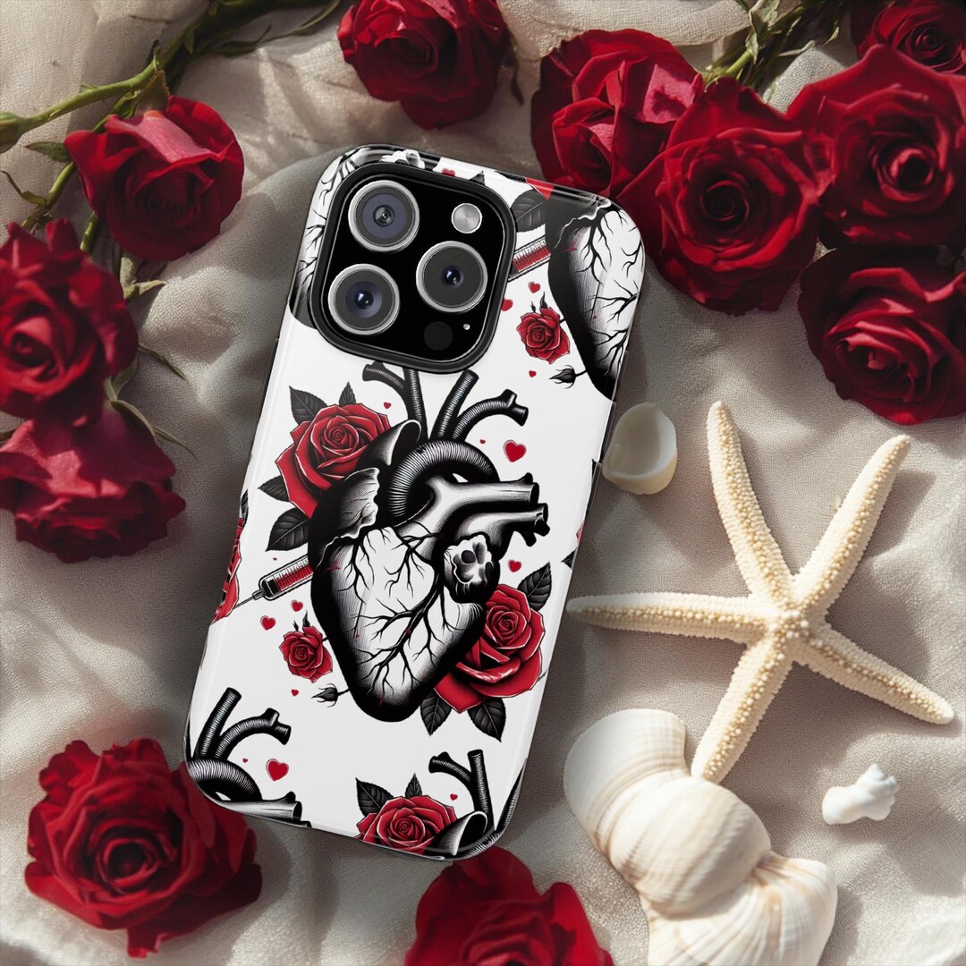 Anatomical Heart and Roses Cell Phone Case – Impact-resistant TPU ...
