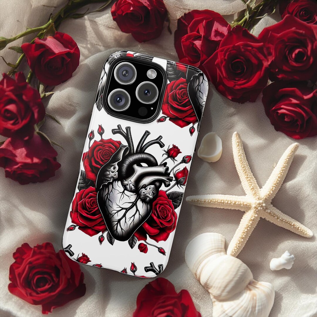 Anatomical Heart and Roses Cell Phone Case – Impact-resistant TPU ...