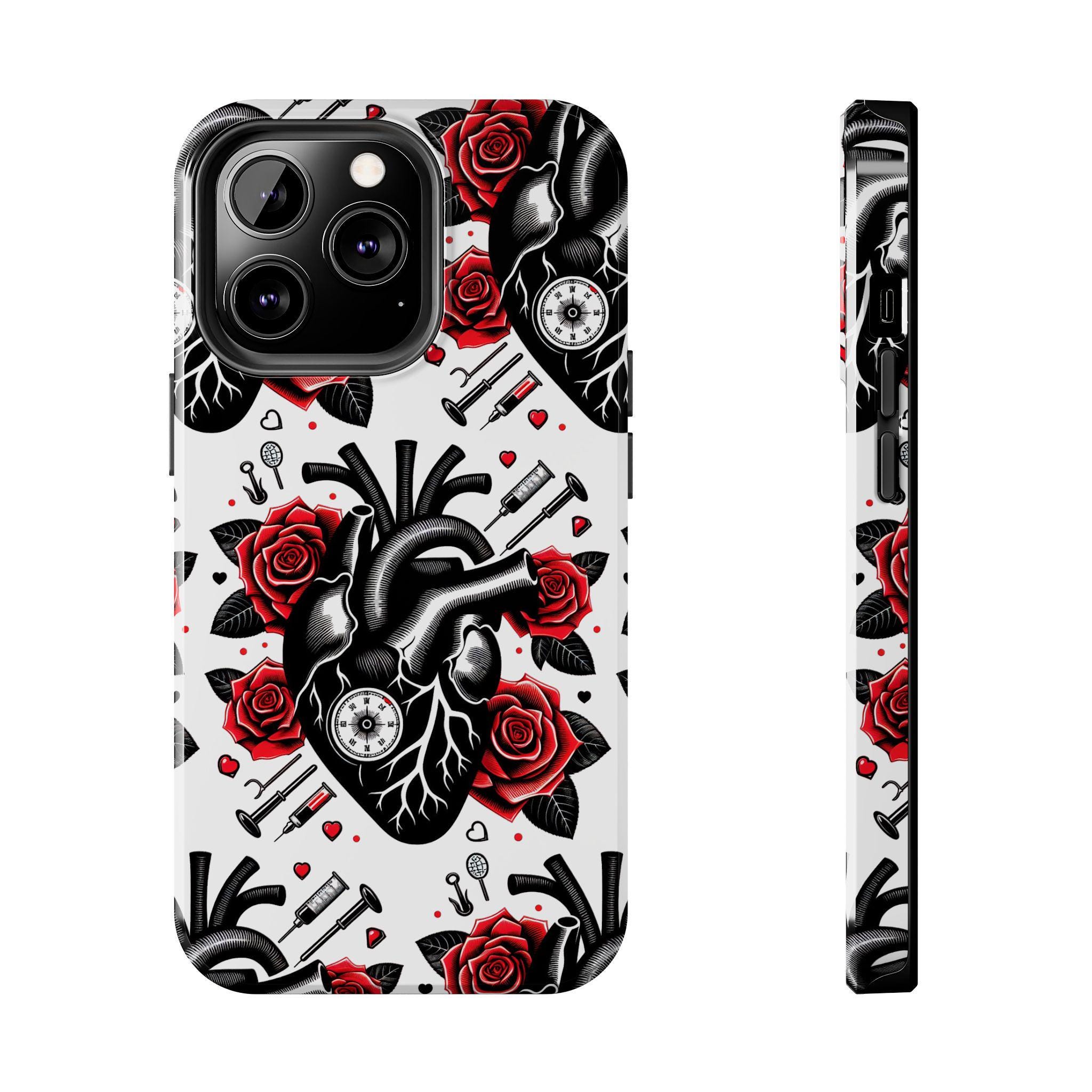 Anatomical Heart and Roses Cell Phone Case – Impact-resistant TPU ...
