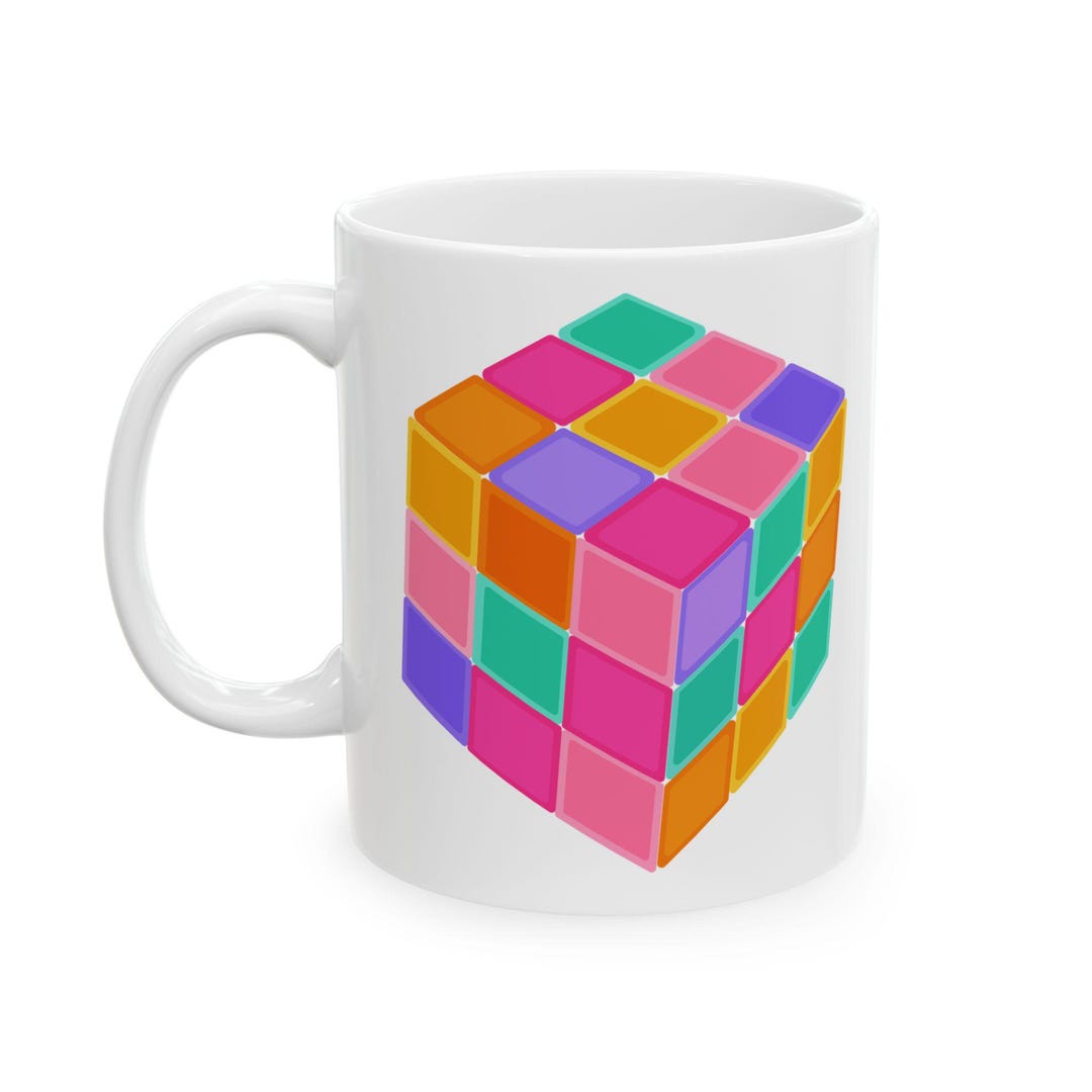 Nostalgic 90s Rubiks Cube Ceramic Mug, White 11oz, Cute Coffee Cup for ...