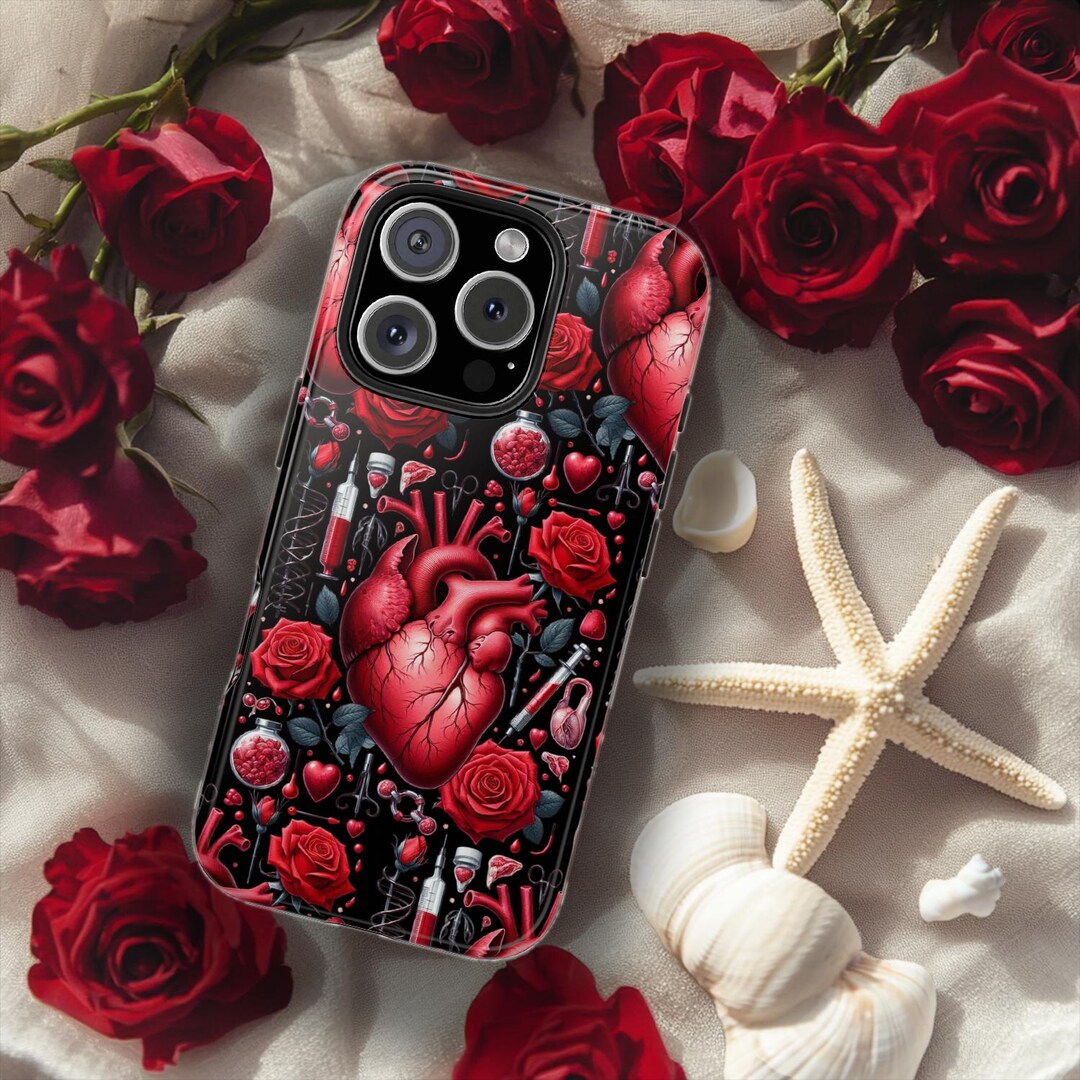 Anatomical Heart and Roses Cell Phone Case – Impact-resistant TPU ...