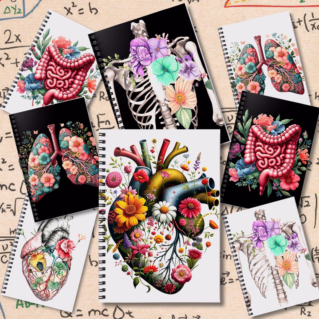 Floral Anatomy Notebook – 8x6 Ruled Journal, Aesthetic Skeleton ...