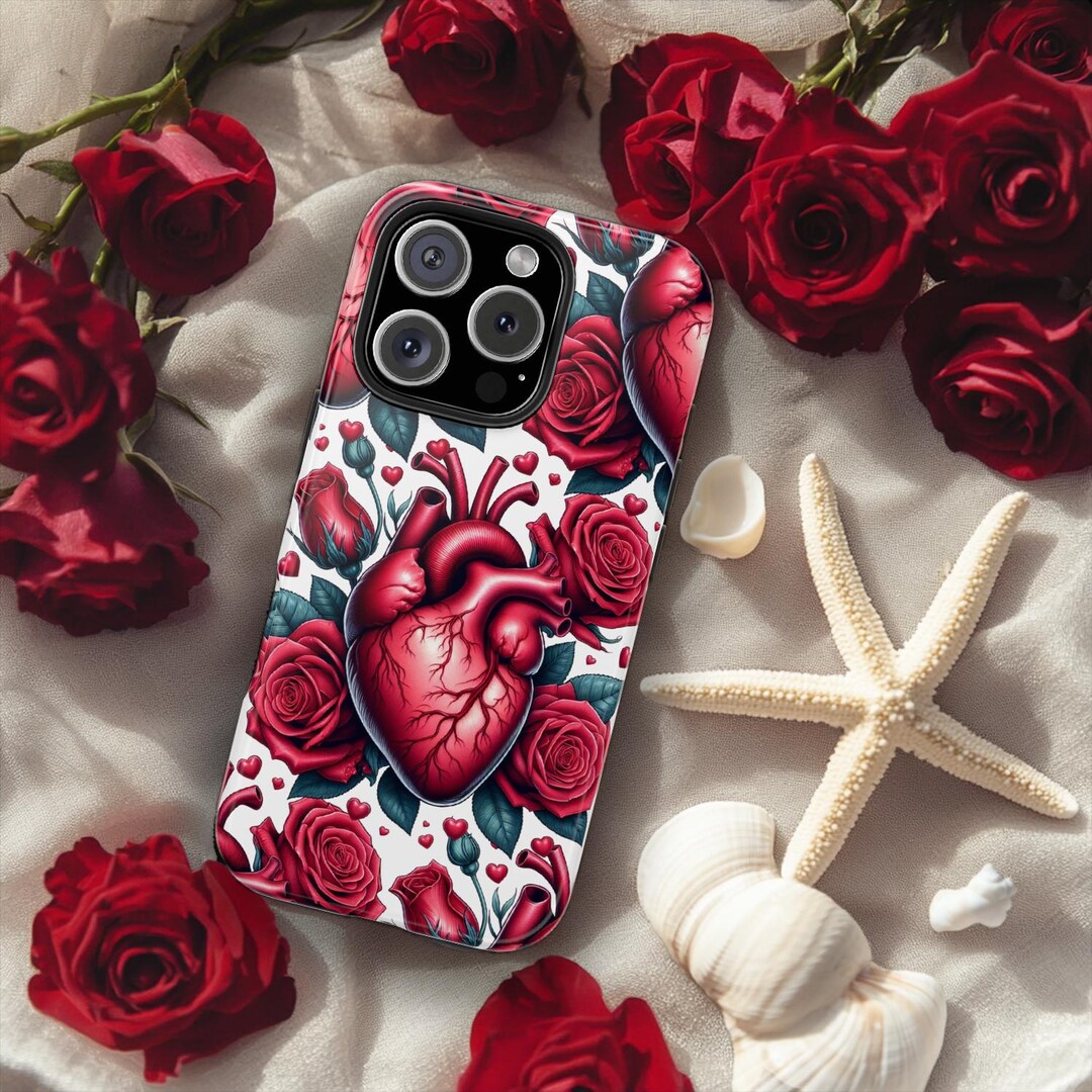 Anatomical Heart and Roses Cell Phone Case – Impact-resistant TPU ...