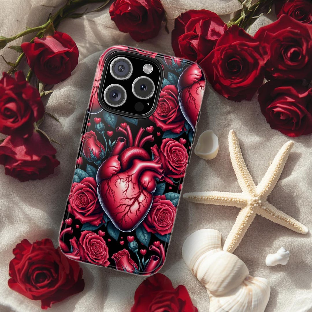 Anatomical Heart and Roses Cell Phone Case – Impact-resistant TPU ...