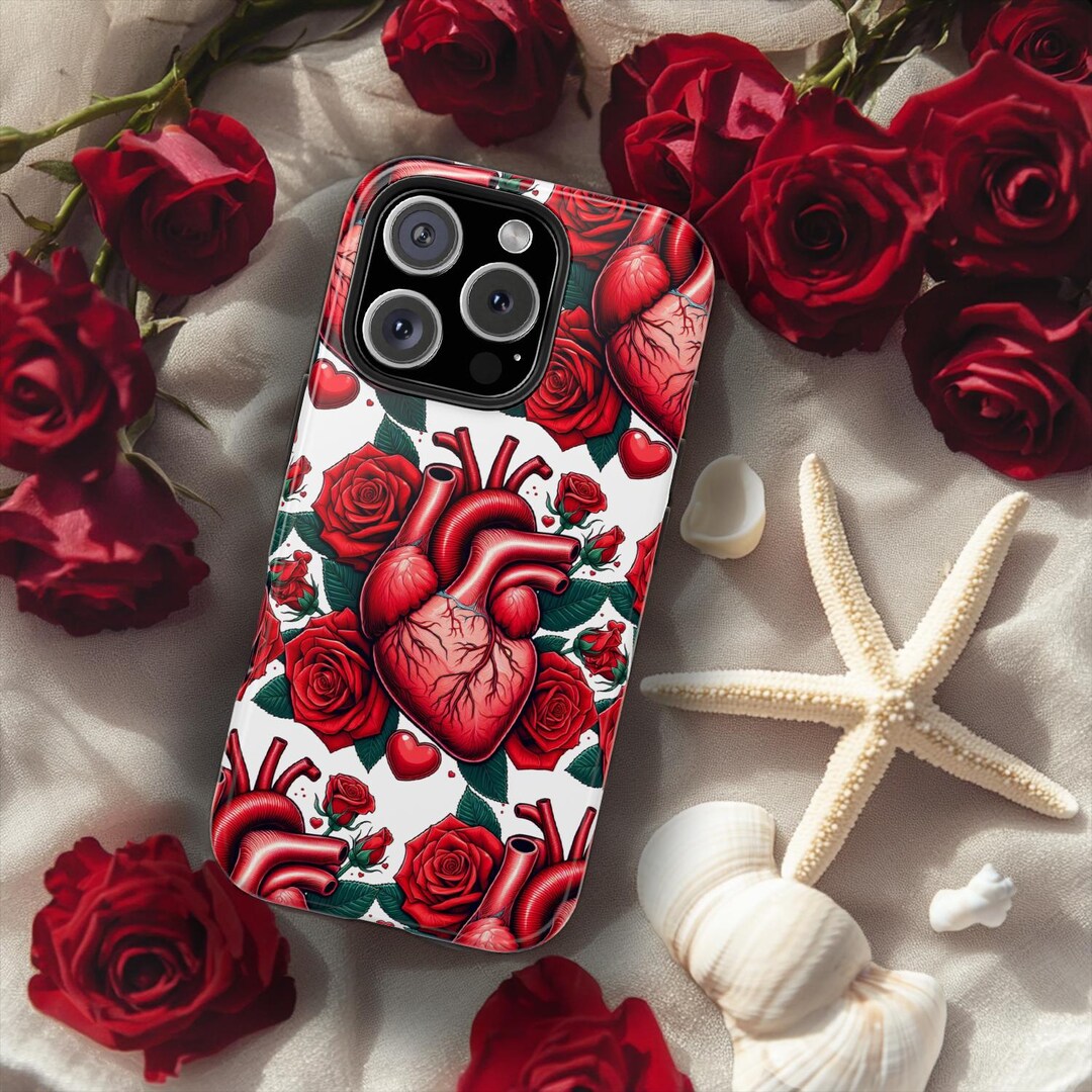 Anatomical Heart and Roses Cell Phone Case – Impact-resistant TPU ...