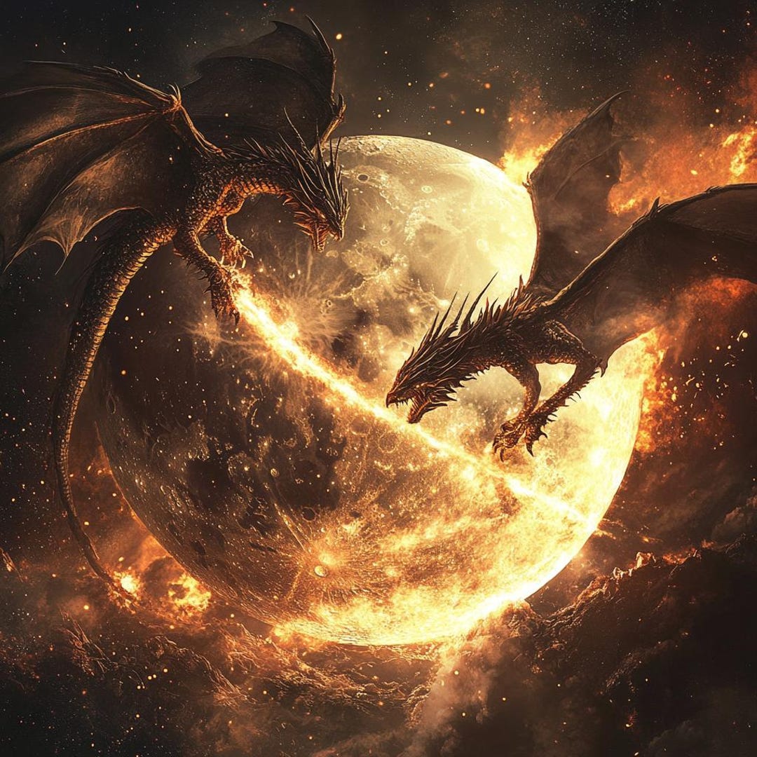 Fire Spitting Dragons and Shiny Moon - Etsy