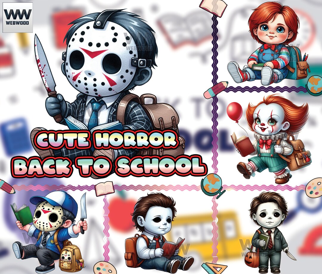 8 Designs Back to School Png Bundle, Horror Character Png Bundle, Baby ...