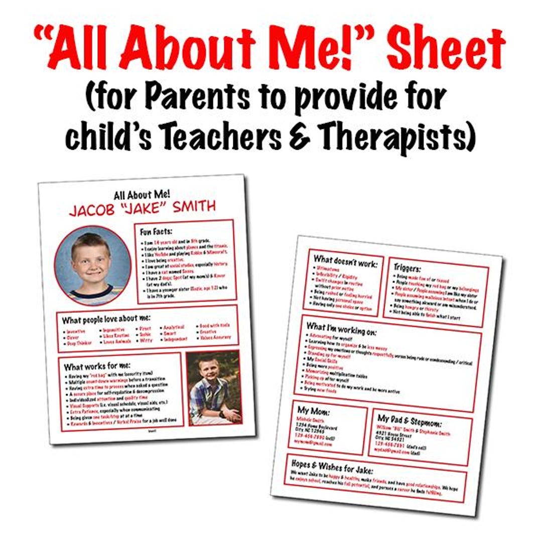 Customized All About ME Sheet for Neurodivergent Kids W/ Special Needs ...