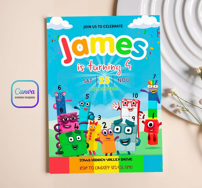 Numberblocks Birthday Invitation, Editable Printable Invitation ...
