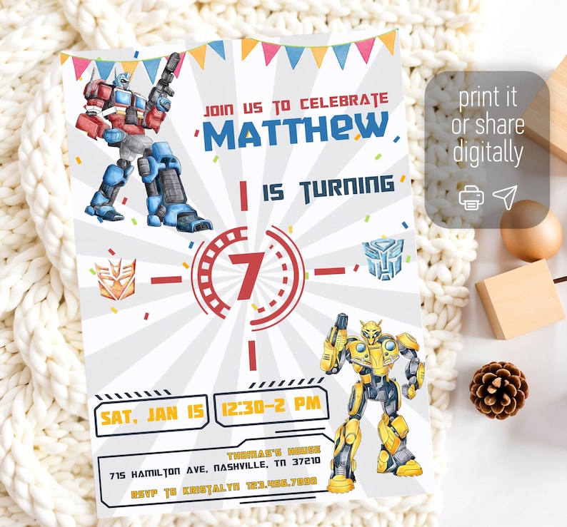 Printable Rescue Bots Birthday Invitation, Optimus Prime Invite ...