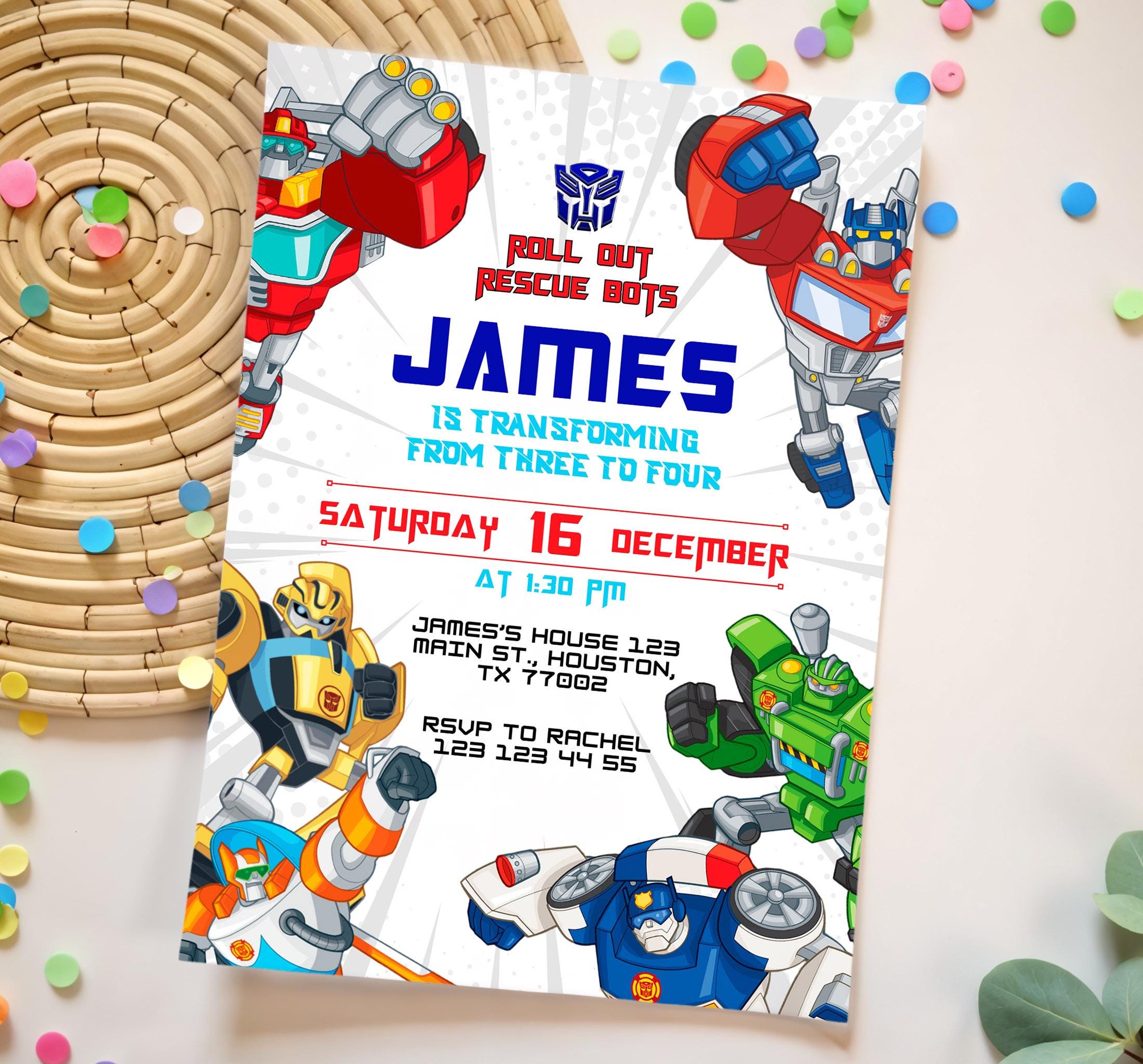 Printable Rescue Bots Birthday Invitation, Optimus Prime Invite ...