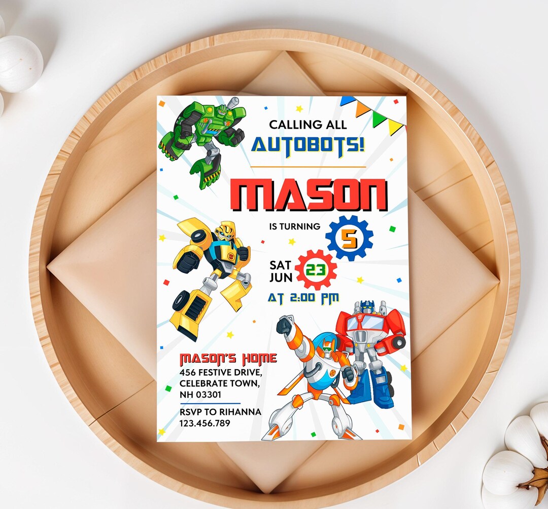 Printable Birthday Invitation, Autobots Boy Birthday Invite, Editable ...