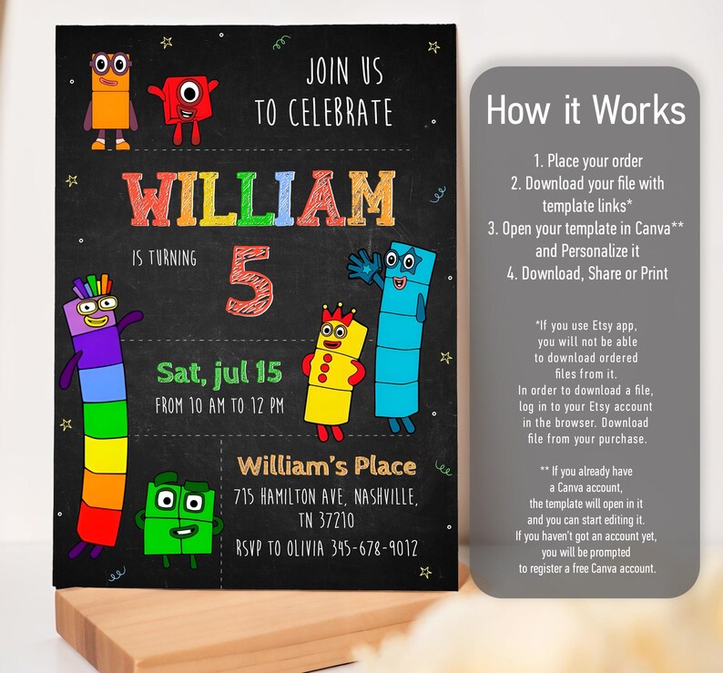 Numberblocks Birthday Invitation, Editable Printable Invitation ...
