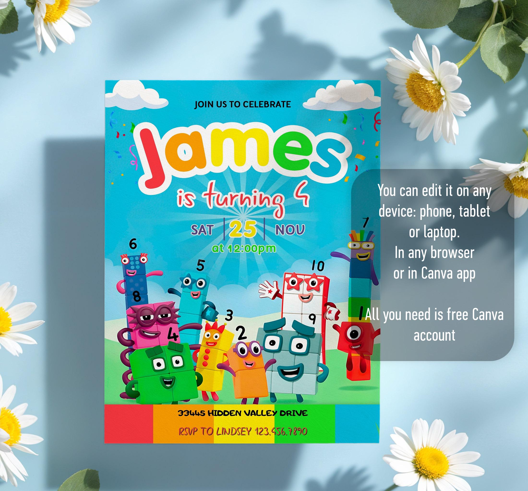 Numberblocks Birthday Invitation, Editable Printable Invitation ...